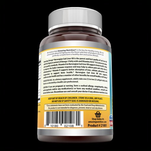 Amazing Omega Norwegian Cod Liver Oil | 1000mg 250srvgs, Orange ...